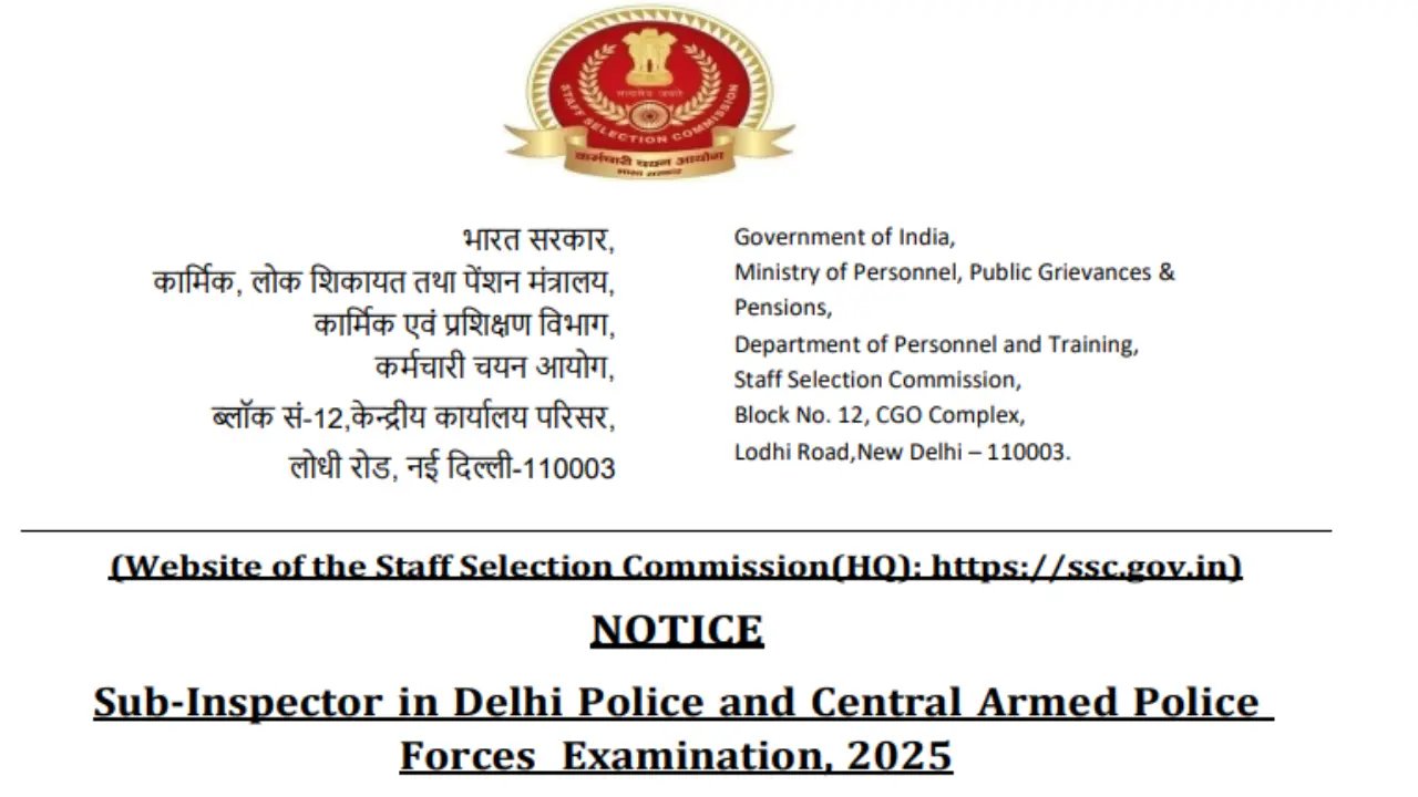 SSC CPO 2025: Admit Card Download For 3073 Posts Of Sub-Inspector In ...