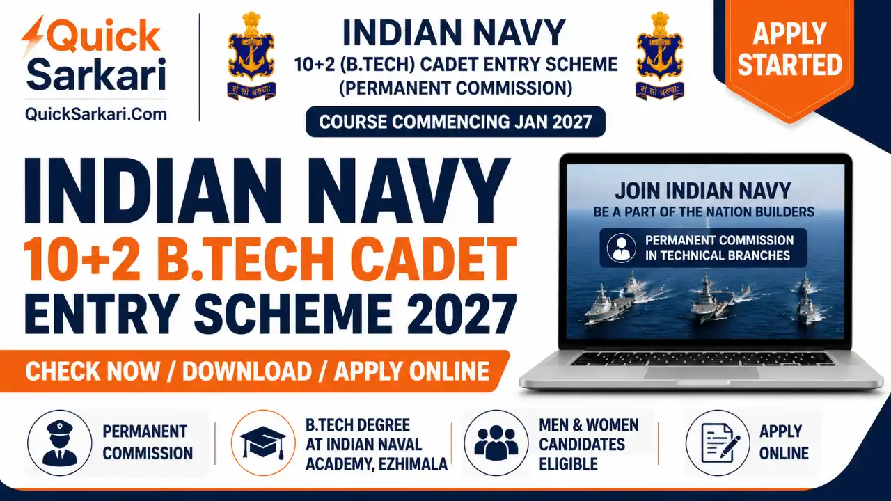 Indian Navy 10+2 B.Tech Cadet Entry Scheme Jan 2027 Notification Out ...