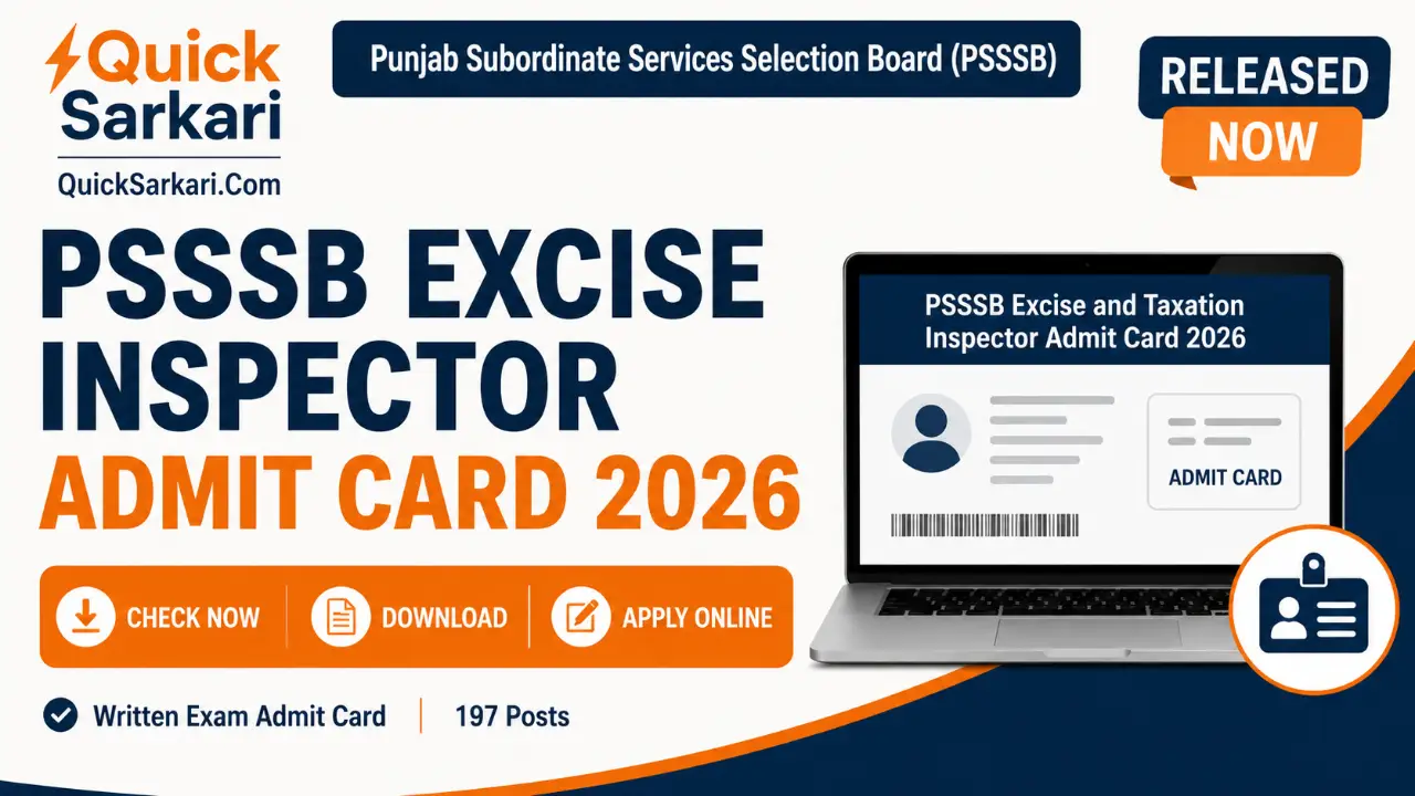 Punjab PSSSB Excise Inspector Admit Card 2026 OUT, Download Hall Ticket ...