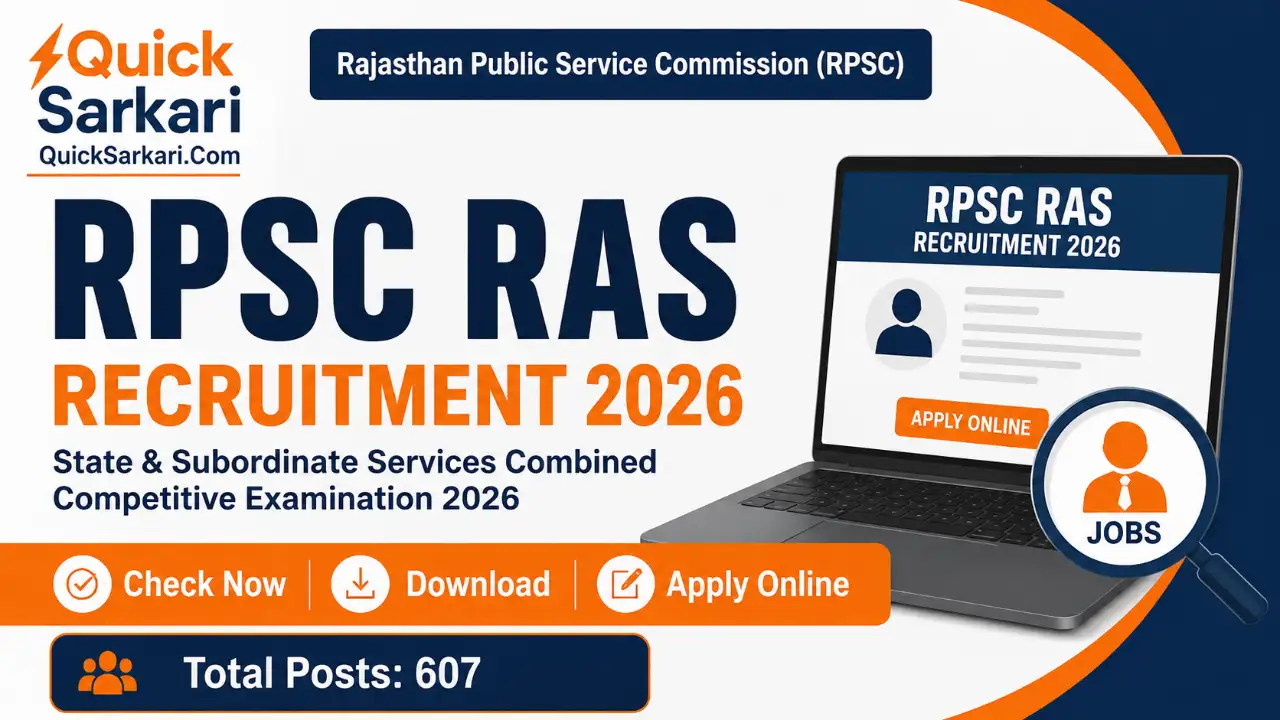 Rajasthan RPSC RAS 2026 Notification OUT For 607 Posts, Apply Online ...