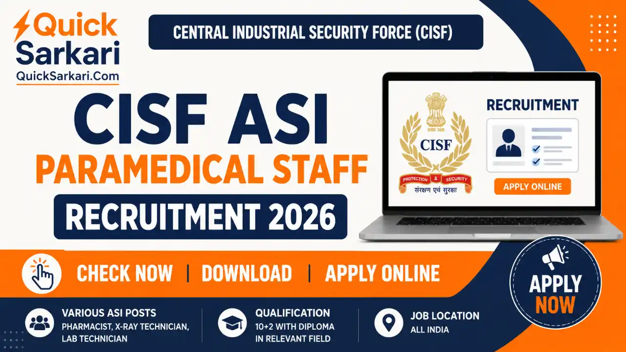 CISF ASI Paramedical Staff Recruitment 2026 Notification Out For ...