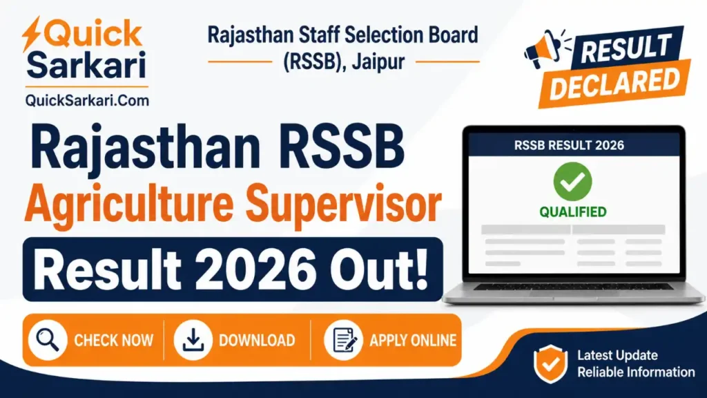 Rajasthan RSSB Agriculture Supervisor Result 2026 OUT Today, Download ...